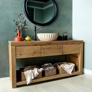 Rustic Oak Bathroom Vanity With Drawers, Wood Vanity Cabinet, Farmhouse Vanity Bathroom ...