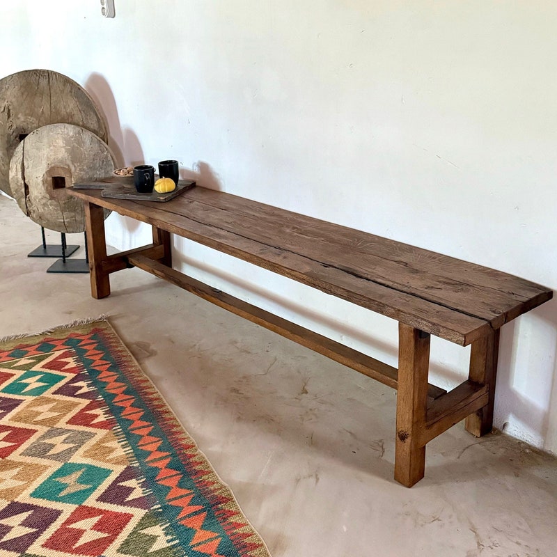 Long Rustic Wood Bench - Etsy