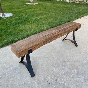 Outdoor Wood Bench Metal Legs, Garden Bench Outdoor, Reclaimed Rustic ...