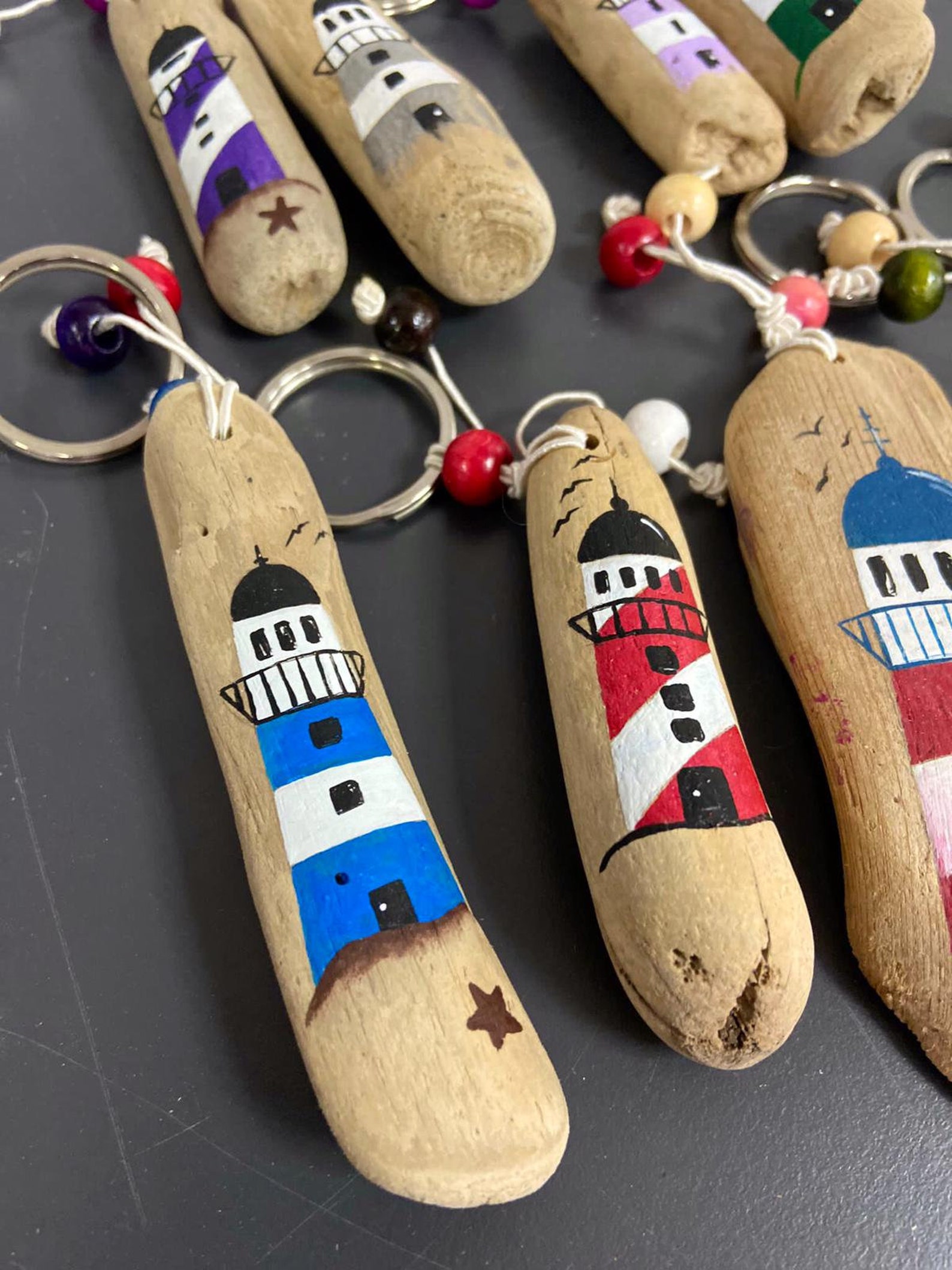 Driftwood Keychain Lighthouse Painting on Wood Set of 9 - Etsy