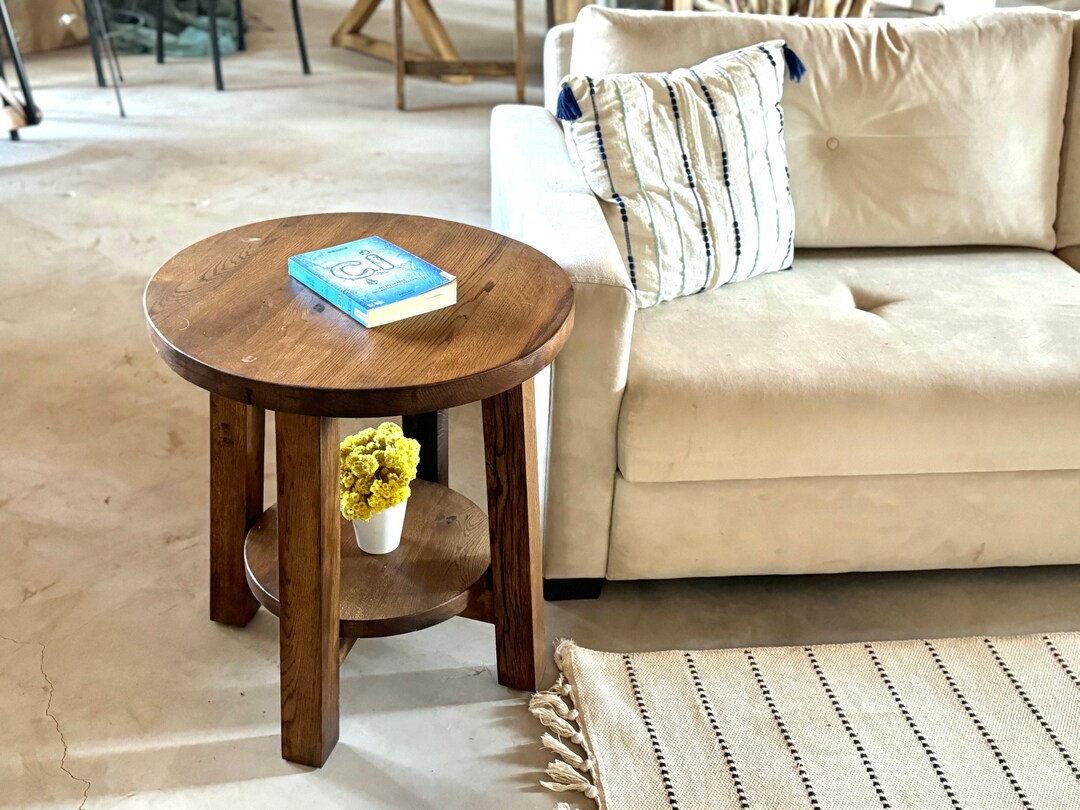 Rustic Farmhouse End Table With Storage, Wooden Side Table Shelf, Oak ...