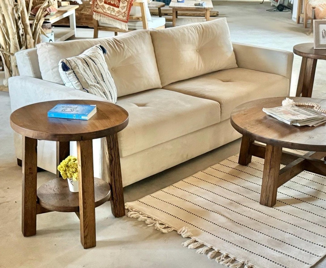 Rustic Farmhouse End Table With Storage, Wooden Side Table Shelf, Oak ...