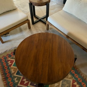 Rustic Thick Round Side Table, Rustic Oak End Table Round, Farmhouse ...