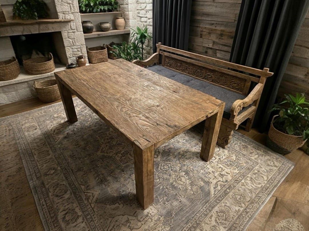 Handcrafted Reclaimed Oak Dining Table – 100 Year Old Wood Exposed ...