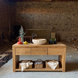 Rustic Oak Bathroom Vanity With Drawers: Farmhouse Reclaimed Wood ...