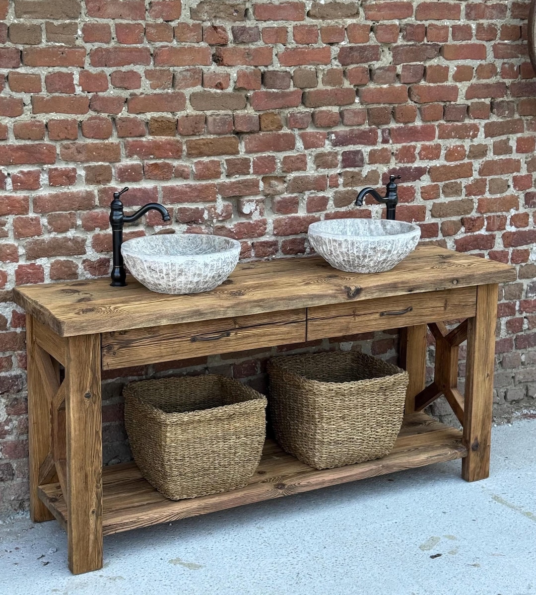 Reclaimed Wood Farmhouse Double Sink Vanity With Drawers for Rustic ...