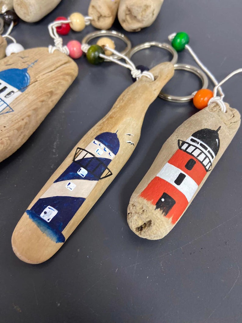 Driftwood Keychain Lighthouse Painting on Wood Set of 9 - Etsy