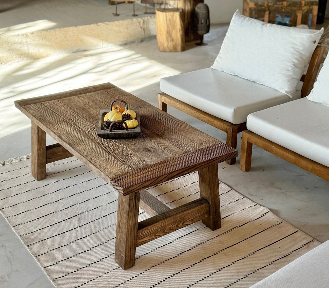 Reclaimed Wood Coffee Table Rectangle, Rustic Coffee Table Wood, Long ...