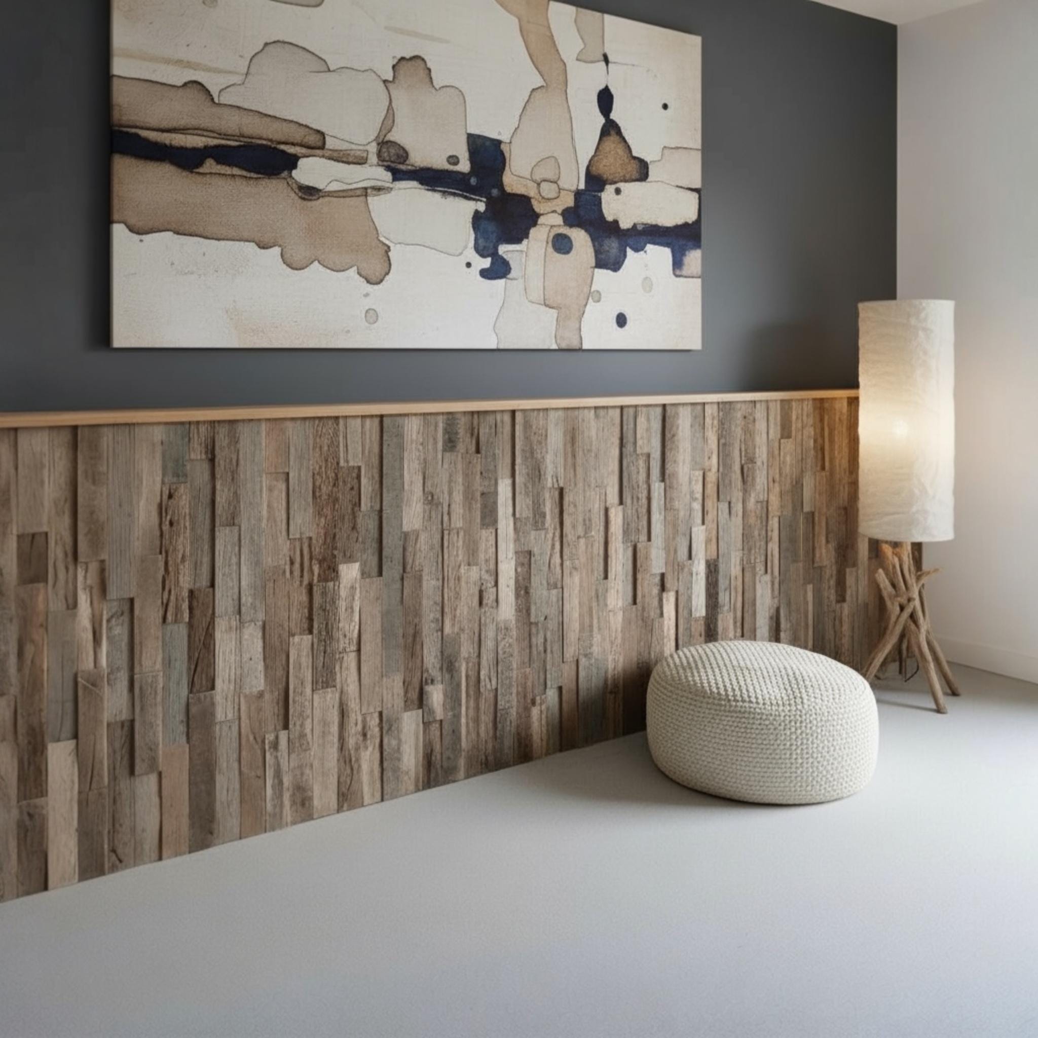 Reclaimed Wood 3D Wall Panel – Warm Grey Rustic Texture, Multi ...