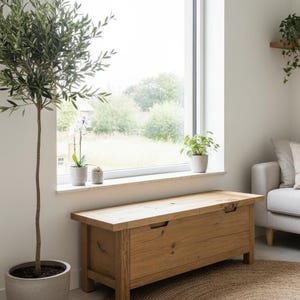 Handcrafted Rustic Oak Storage Bench – Multipurpose Entryway, Hallway ...