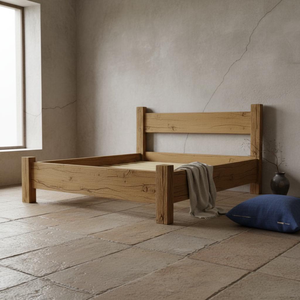 Modern Rustic Oak Bed Frame – Japandi Low Platform Design, Handmade ...
