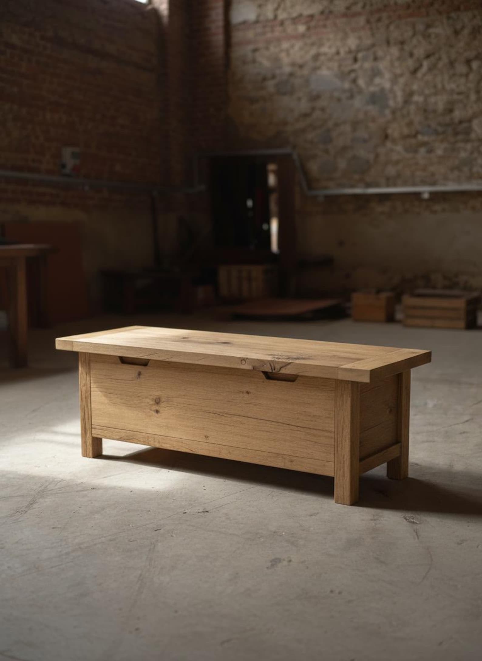 Handcrafted Rustic Oak Storage Bench – Multipurpose Entryway, Hallway ...