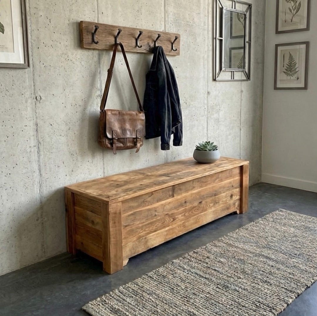 Rustic Reclaimed Wood Storage Bench – Handcrafted Bedroom or Entryway ...