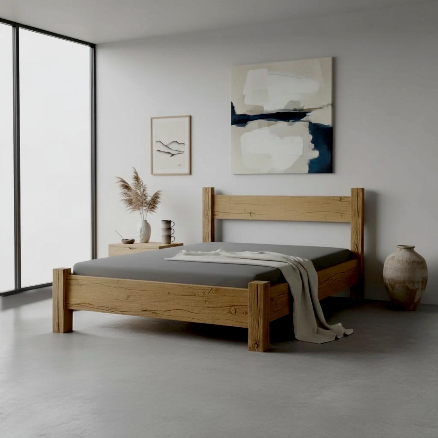 Modern Rustic Oak Bed Frame – Japandi Low Platform Design, Handmade ...
