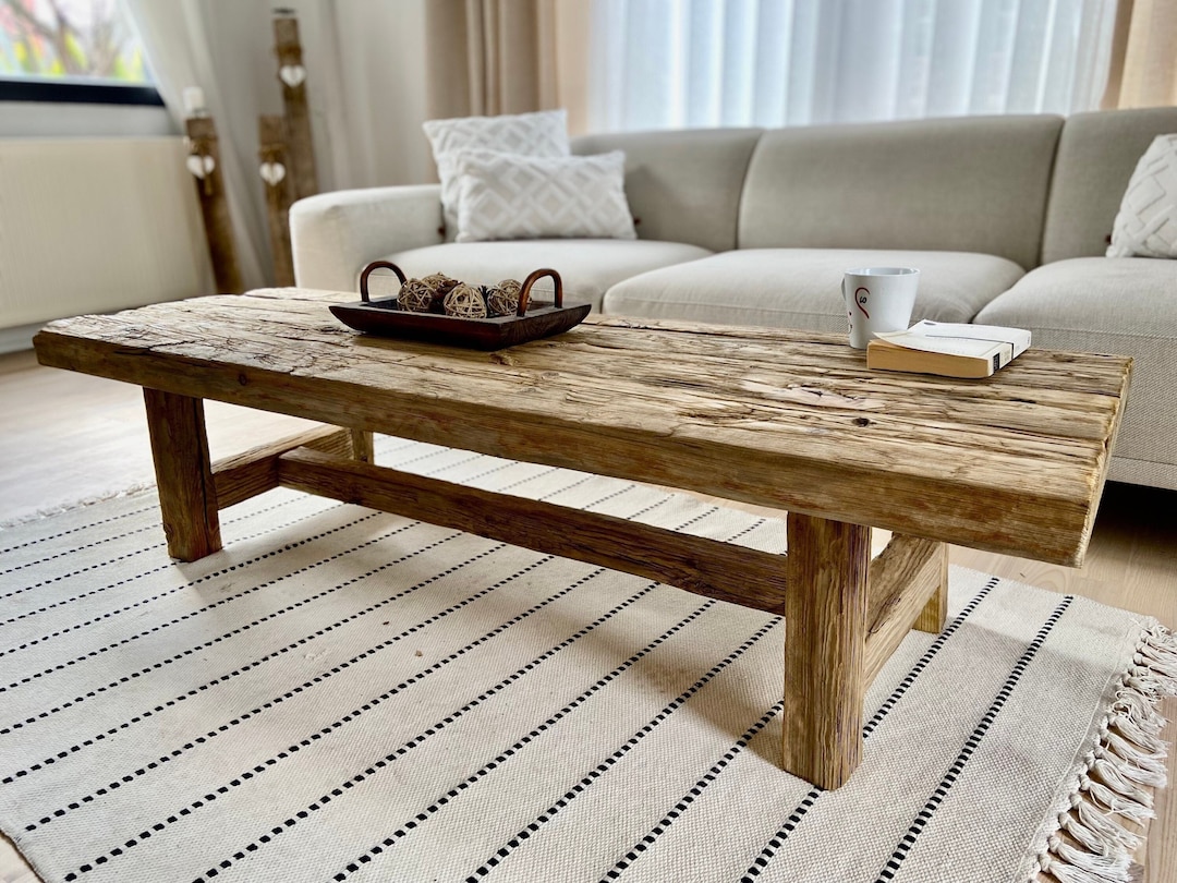 Unique Wood Coffee Table Rectangle, Large Rustic Coffee Table Reclaimed ...