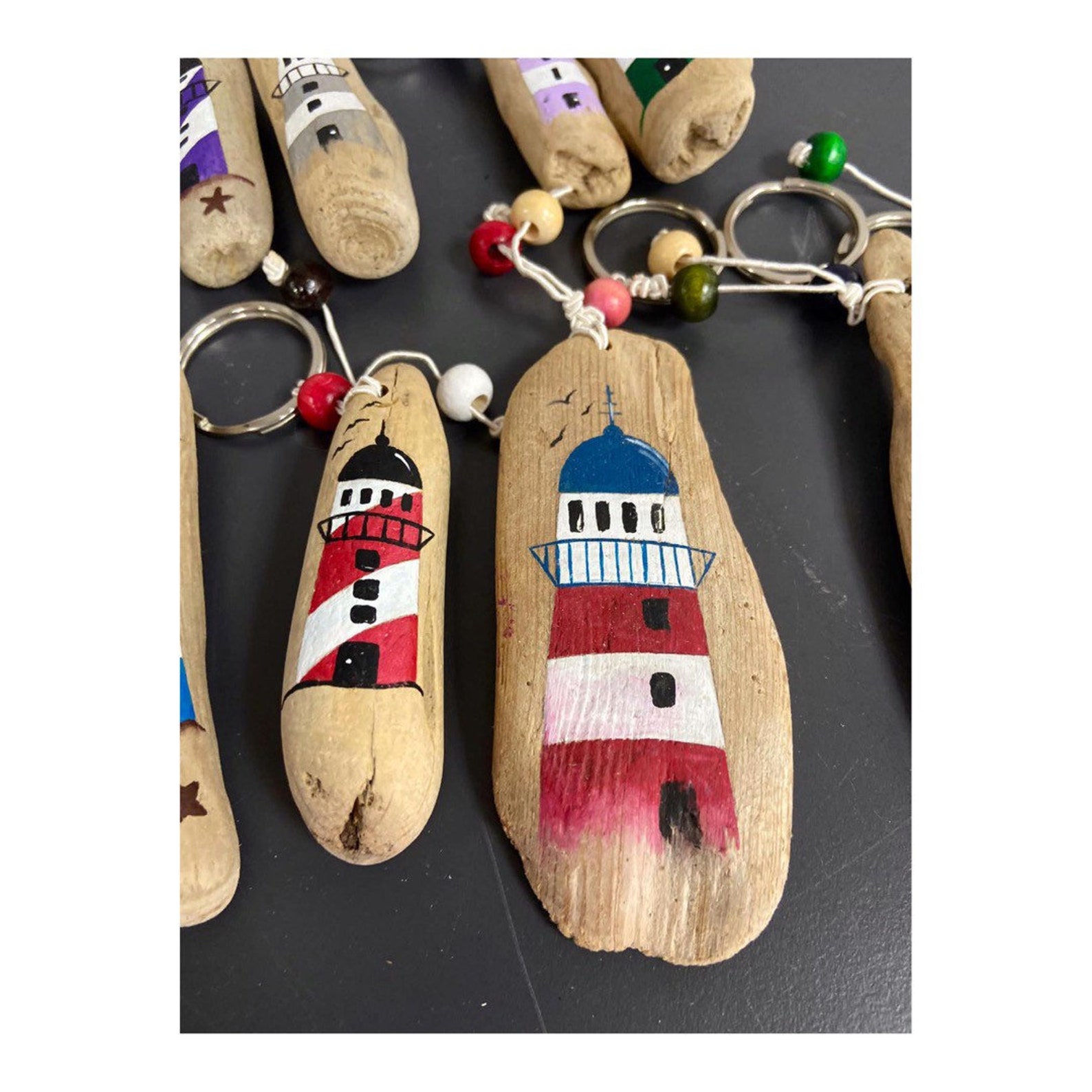 Driftwood Keychain Lighthouse Painting on Wood Set of 9 - Etsy
