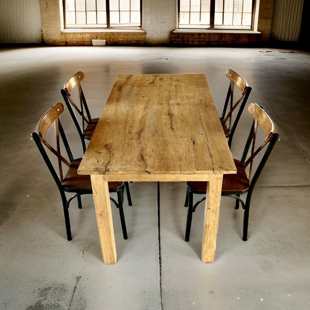 Reclaimed Oak Dining Table, Rustic Farmhouse Dining Table Wood, Kitchen ...