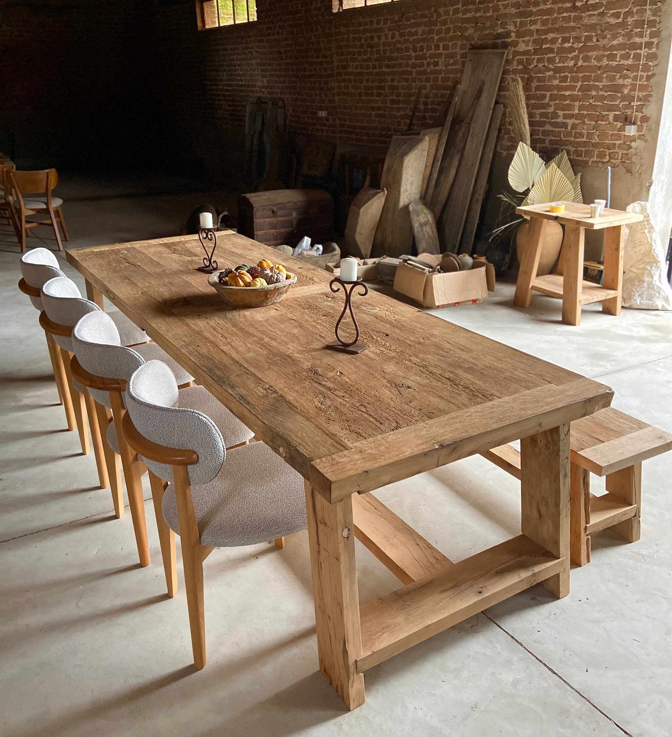 Rustic oak dining table set store