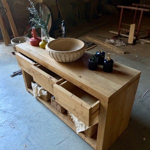 Rustic Oak Bathroom Vanity With Drawers: Farmhouse Reclaimed Wood ...