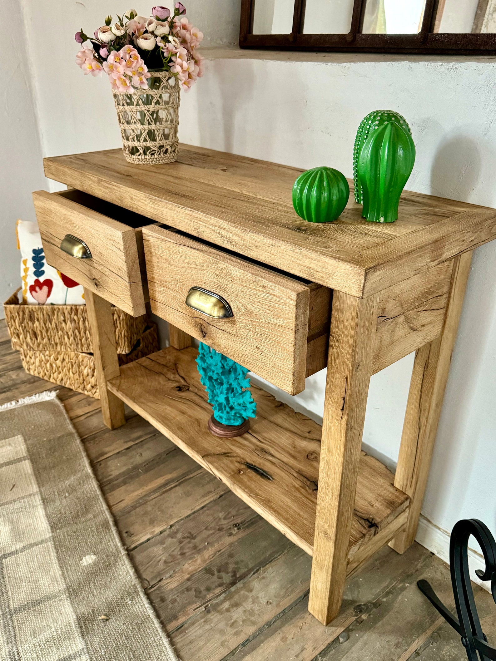 Rustic Reclaimed Oak Console Table: Slim Hall Entryway Table - Etsy
