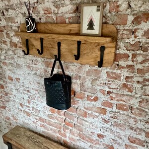 Rustic Oak Coat Rack With Wrought Iron Spike, Coat Rack With Shelf ...