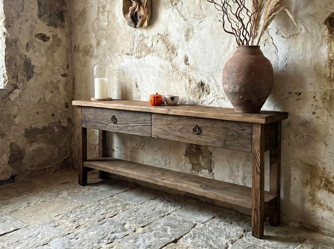 Reclaimed Oak Wood Narrow Console Table: Rustic Entryway Furniture - Etsy