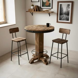Round Reclaimed Wood Pub Table – Rustic Bar Height Table for Farmhouse ...