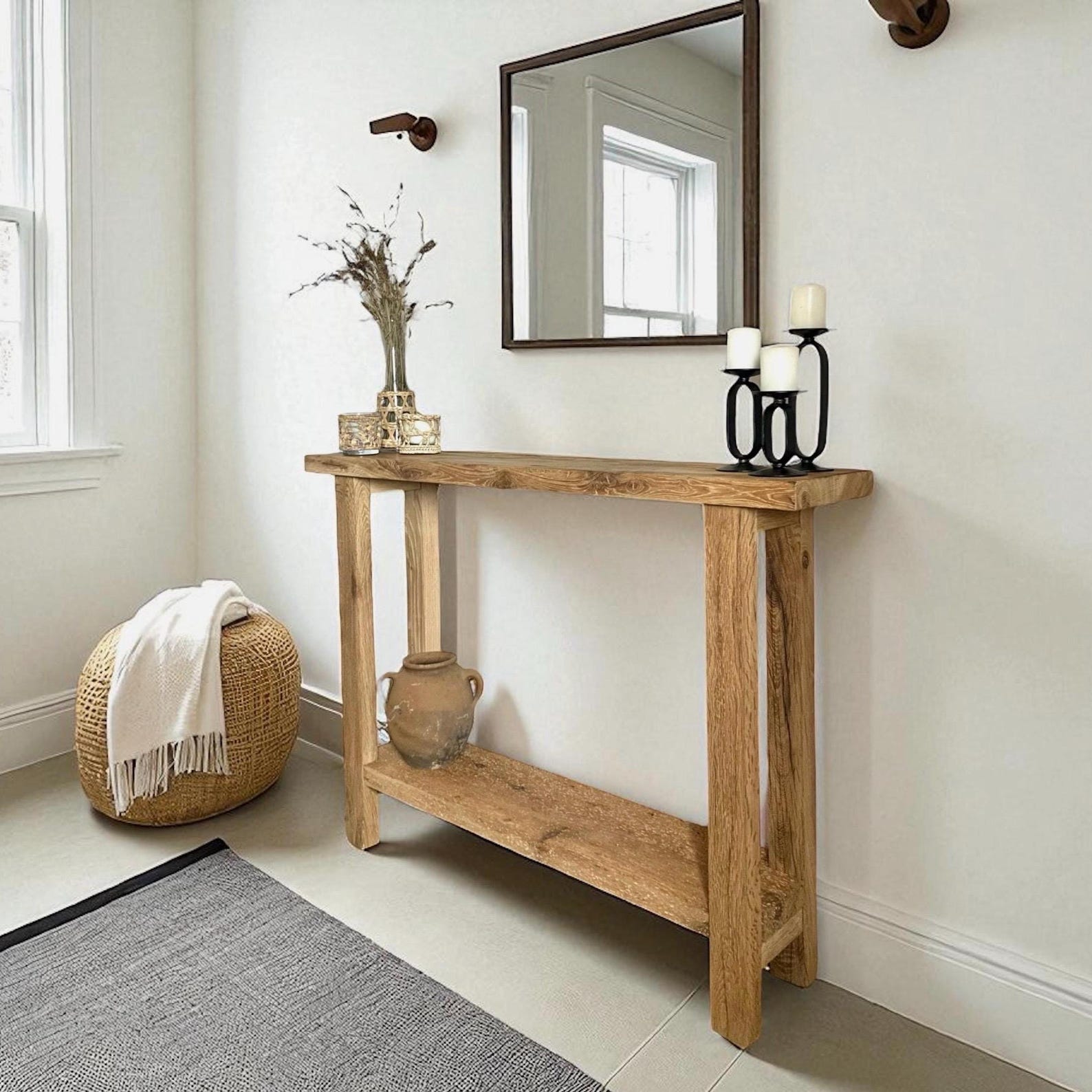 Reclaimed Oak Narrow Console Table: Rustic Hallway Entryway Sofa Table ...