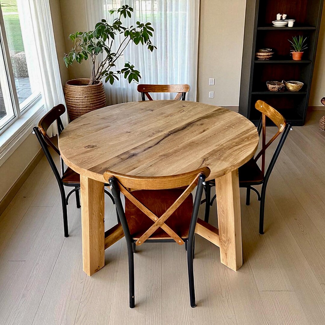 Rustic Reclaimed Oak Round Dining Table: Farmhouse Kitchen Table - Etsy