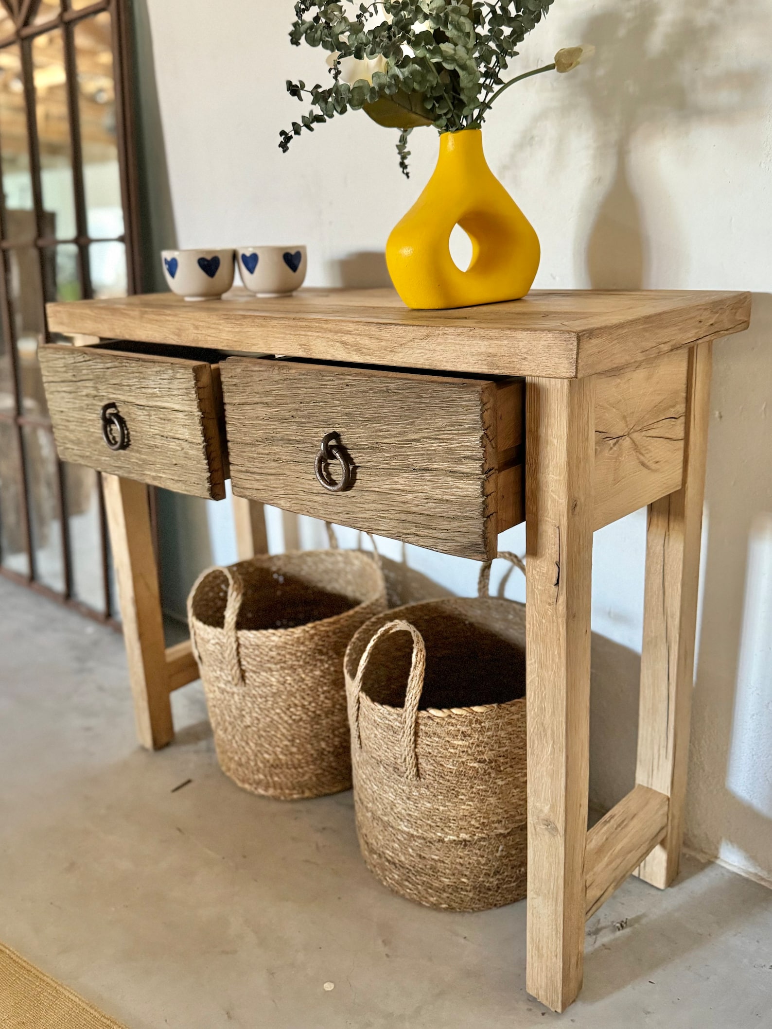 Reclaimed Oak Entryway Console With Drawers – Narrow Rustic Hallway ...