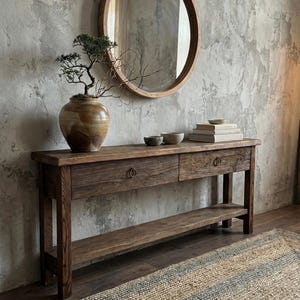 Reclaimed Oak Wood Narrow Console Table: Rustic Entryway Furniture - Etsy