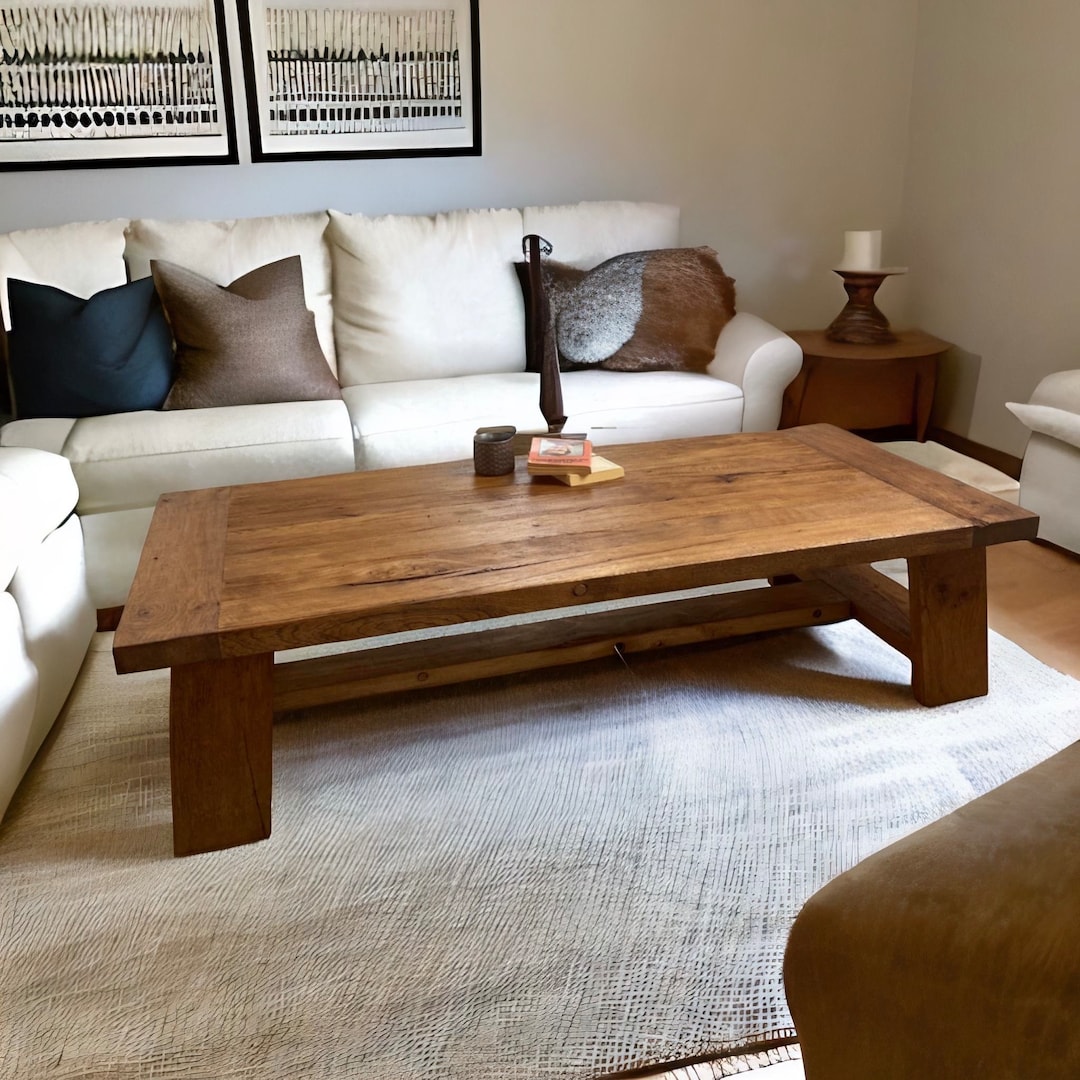 Long Rustic Oak Coffee Table | Rectangle Reclaimed Wood Table - Etsy