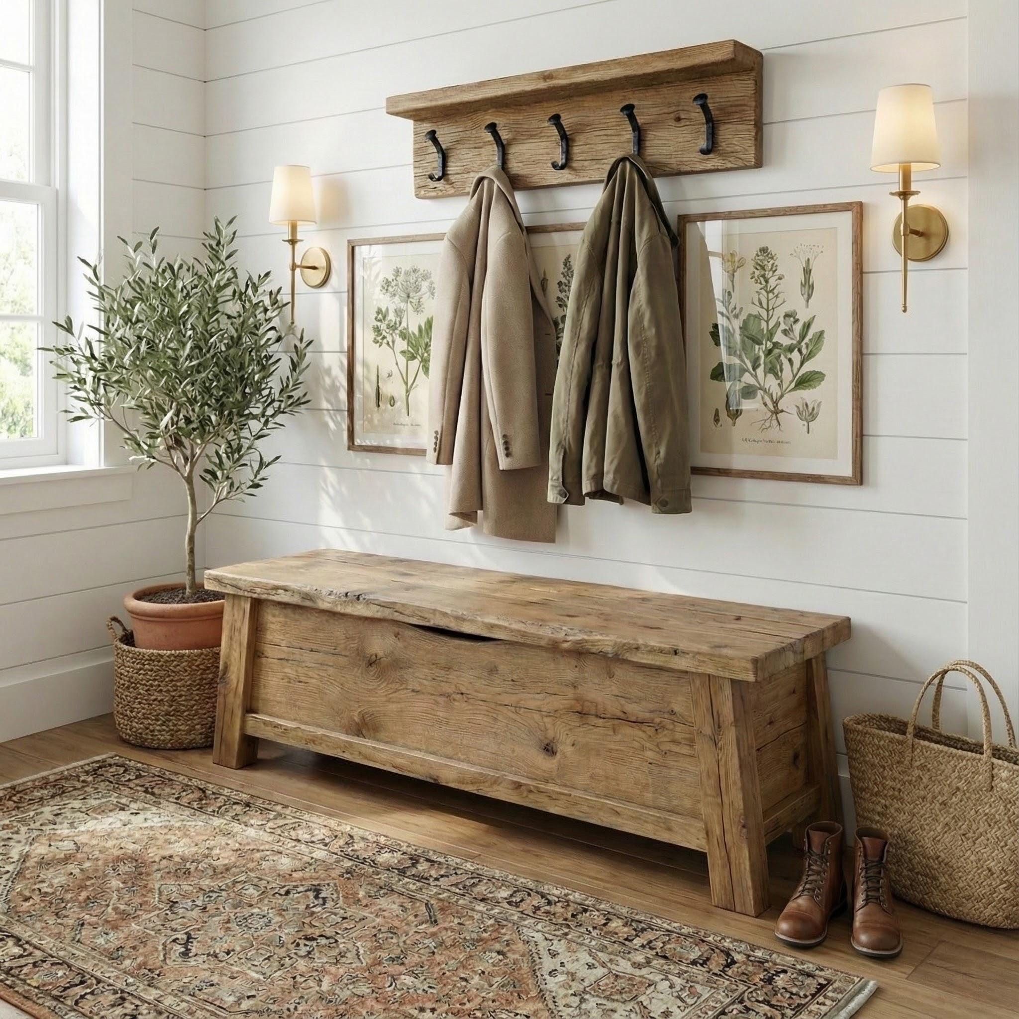 Reclaimed Oak Storage Bench – Handcrafted Lift Top Blanket Chest, Foot ...