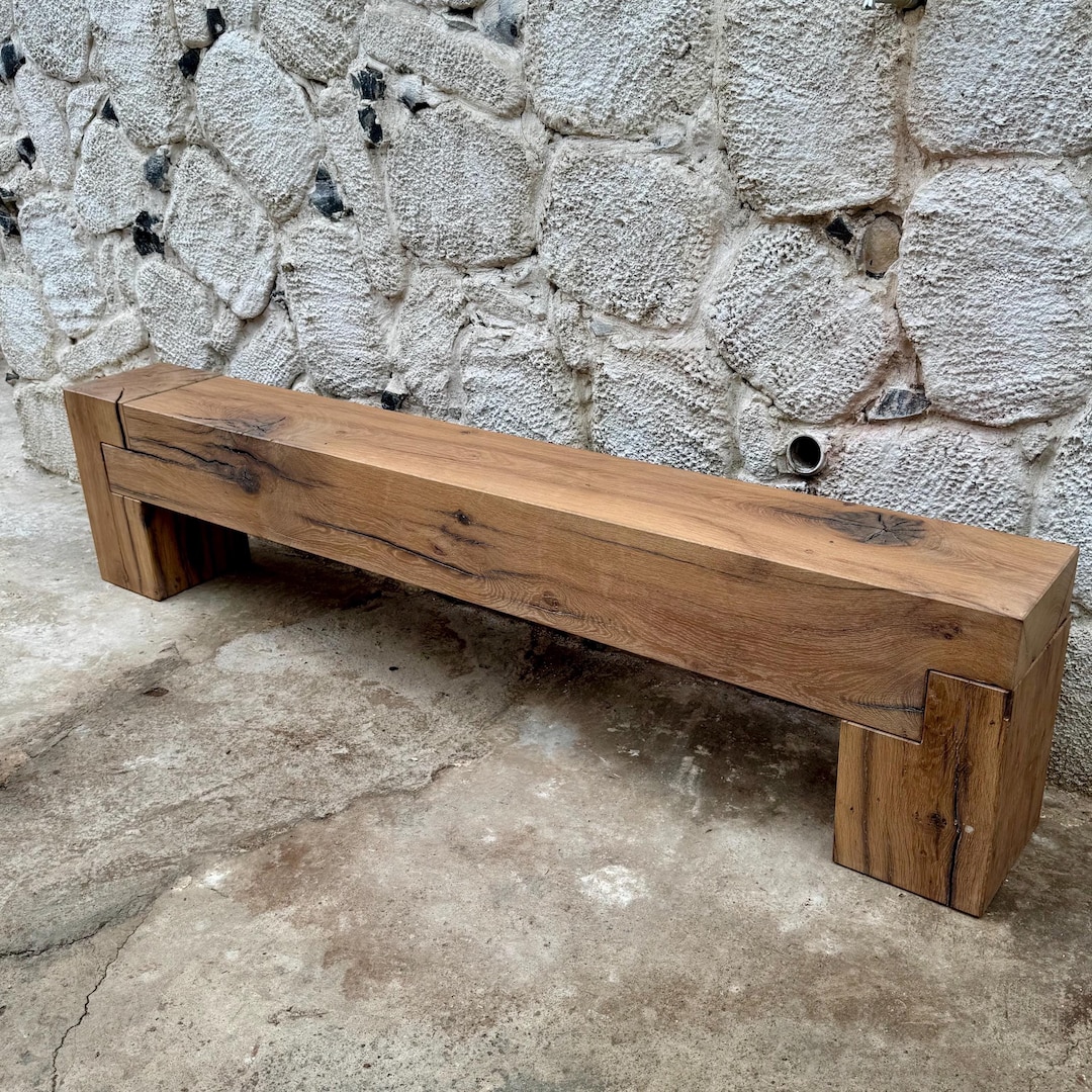 Reclaimed Oak Entryway Bench – Thick Barn Beam Rustic Hallway Seat - Etsy