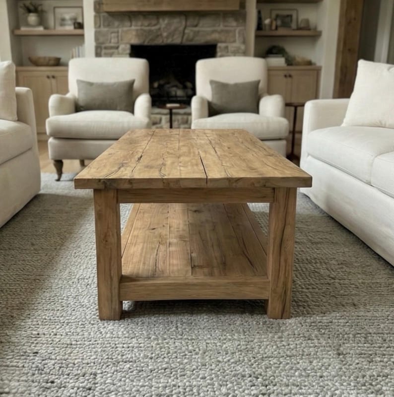 Reclaimed Oak Long Coffee Table With Shelf - Modern Farmhouse Living ...