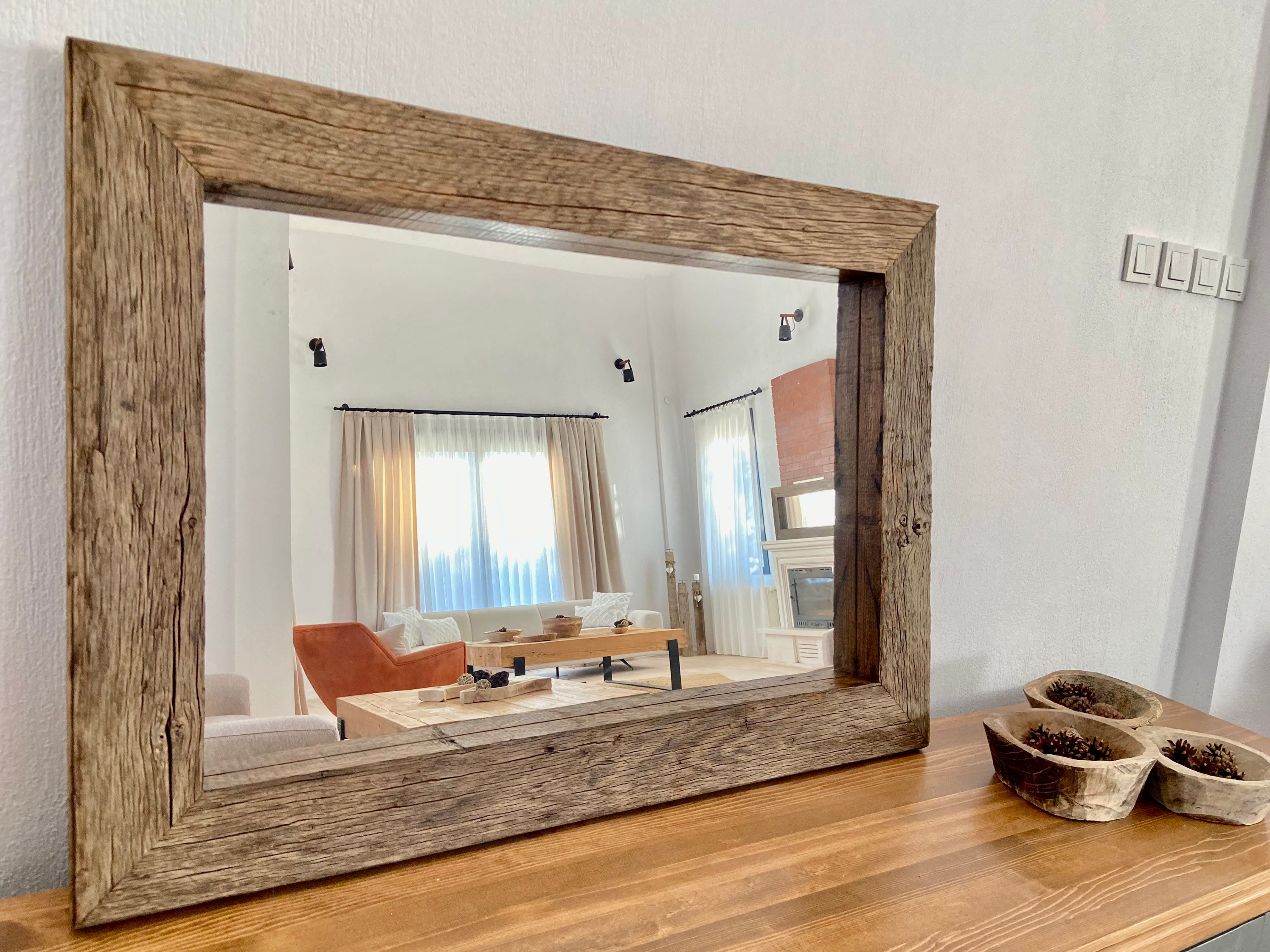 Large Wood Frame Mirror Rustic Bathroom Wall Decor Reclaimed Wood Wall Mirror Floor Length Rustic Wall Decor Bedroom Mirror Floor Etsy