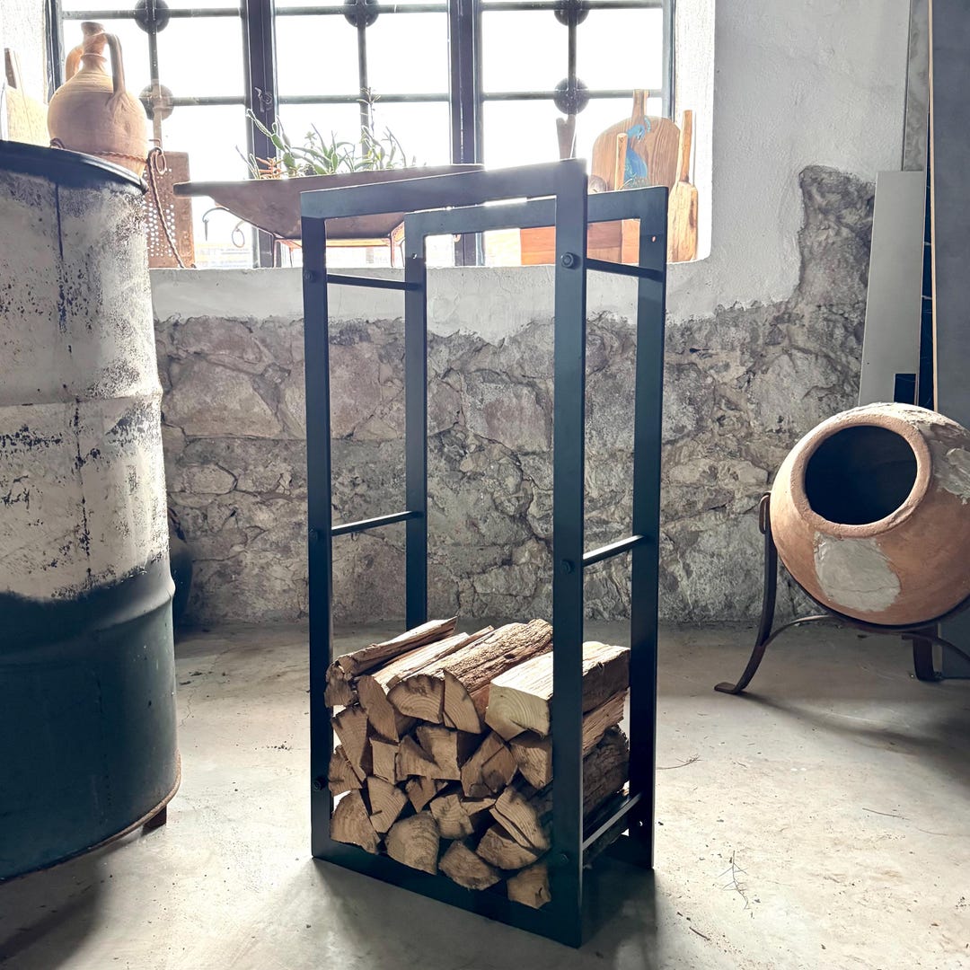 Wrought Iron Firewood Rack, Firewood Holder, Rustic Fireplace Accessory ...