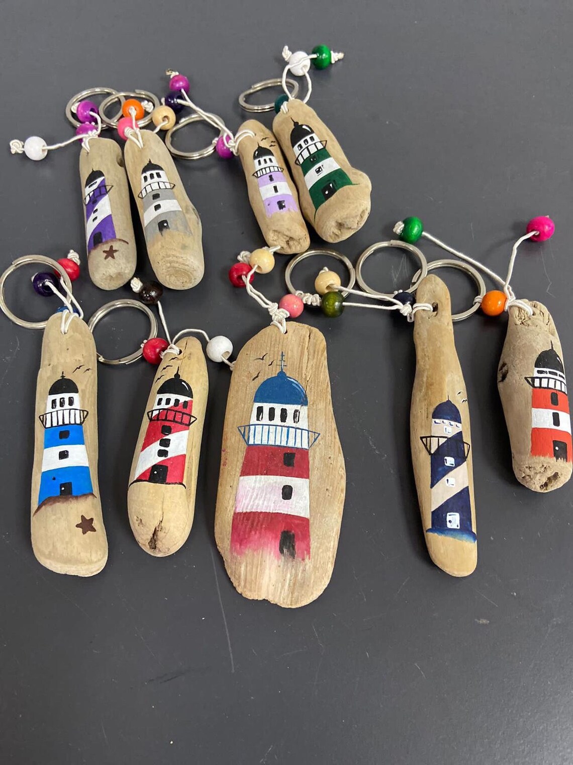 Driftwood Keychain Lighthouse Painting on Wood Set of 9 - Etsy