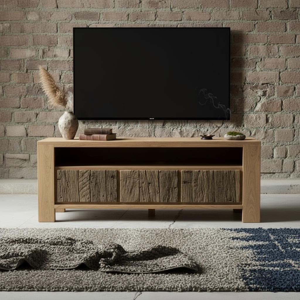 Modern Rustic Oak TV Stand With Reclaimed Wood Fronts – Handcrafted ...
