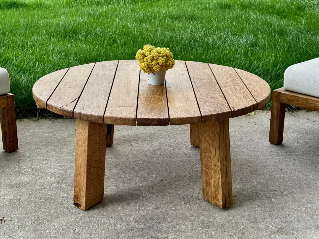 Outdoor Coffee Table Round Rustic Garden Furniture Wood Patio Furniture Outdoor Wood Table Outdoor Patio Table Circle Coffee Table Etsy