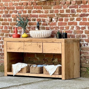 Rustic Oak Bathroom Vanity With Drawers: Farmhouse Reclaimed Wood Cabinet - Etsy