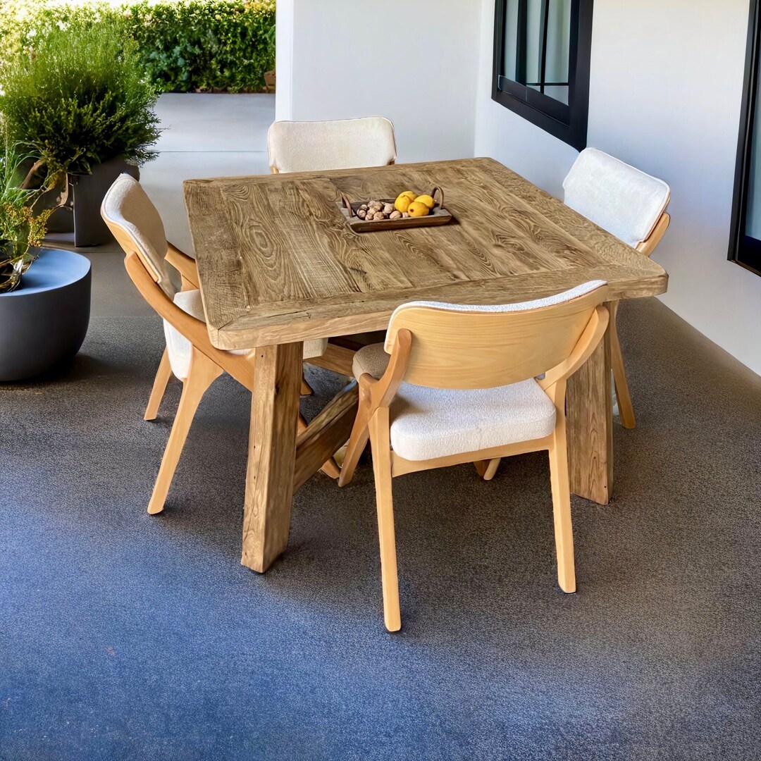 Chestnut Reclaimed Wood Farmhouse Dining Table, Square Barnwood Dining ...