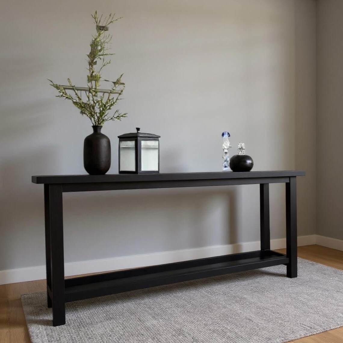 Rustic Black Wood Console Table – Modern Long Narrow Oak Entryway Table ...