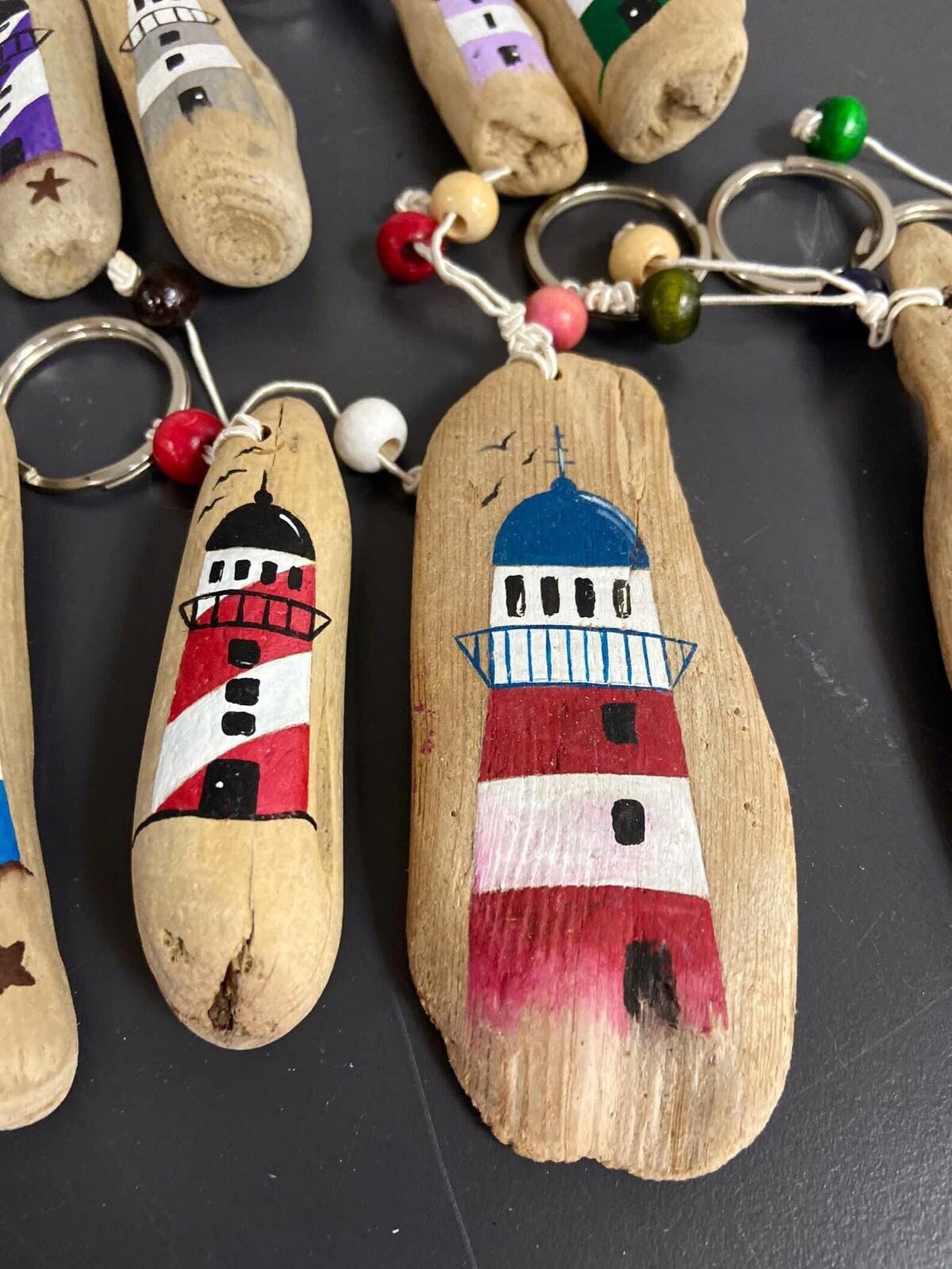 Driftwood Keychain Lighthouse Painting on Wood Set of 9 - Etsy