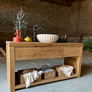Rustic Oak Bathroom Vanity With Drawers: Farmhouse Reclaimed Wood ...