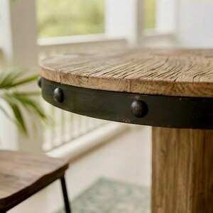 Round Reclaimed Wood Pub Table – Rustic Bar Height Table for Farmhouse ...