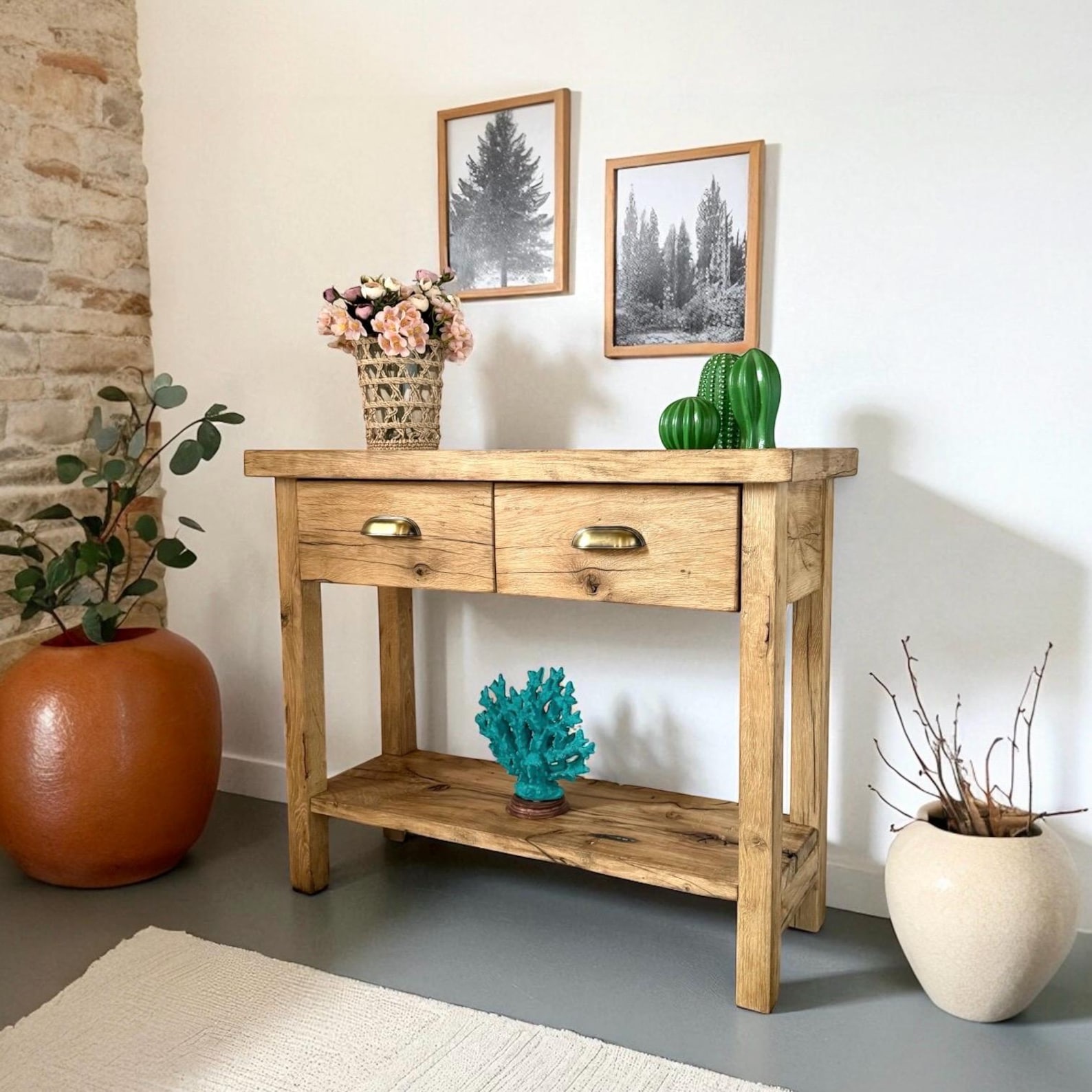 Rustic Reclaimed Oak Console Table: Slim Hall Entryway Table - Etsy