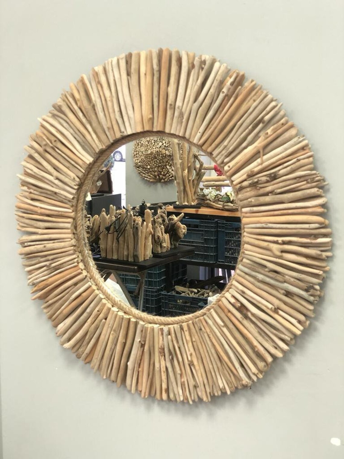 Drift Wood Sunburst Mirror Wall Decor Boho Sunshine Mirror - Etsy
