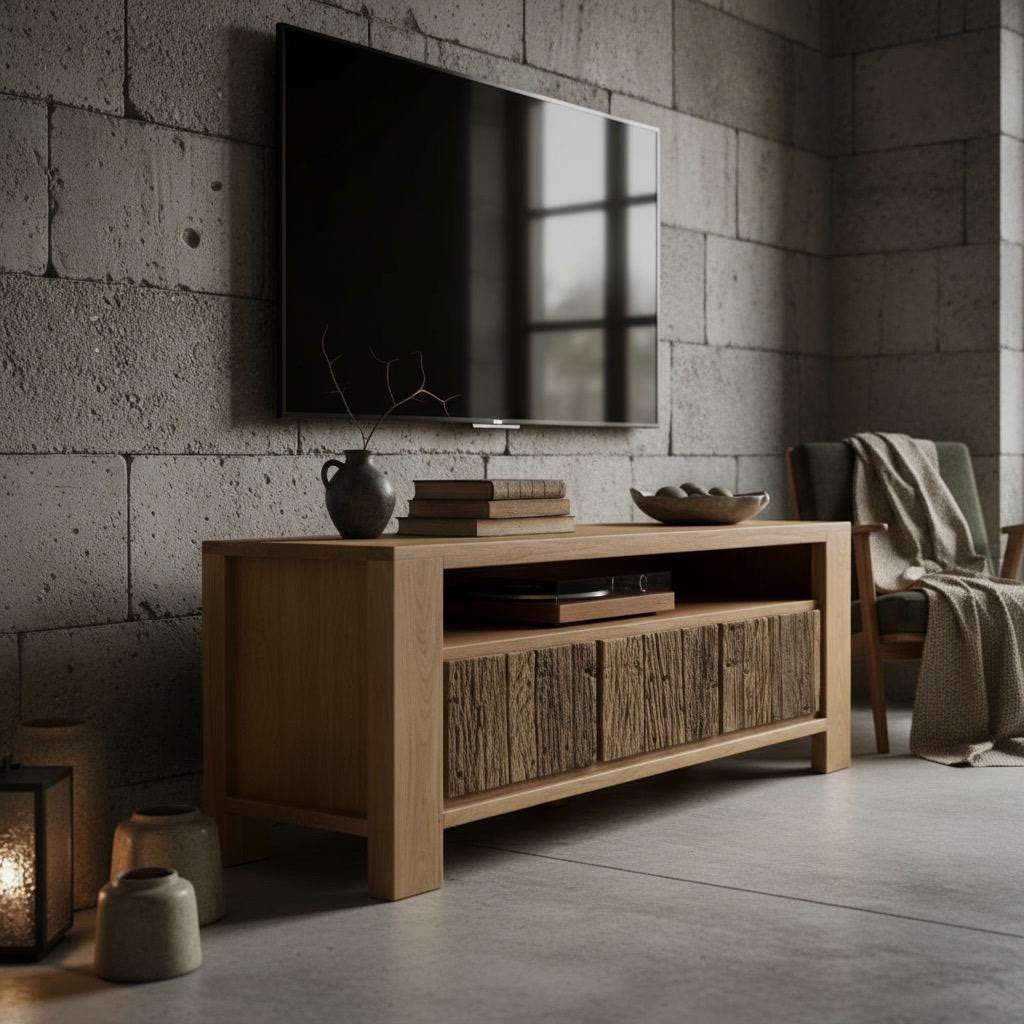 Modern Rustic Oak TV Stand With Reclaimed Wood Fronts – Handcrafted ...