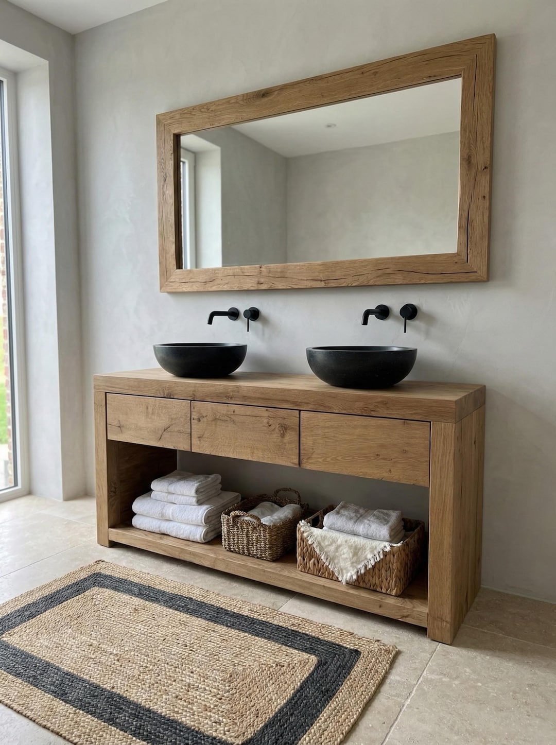 Reclaimed Oak Bathroom Vanity With Drawers – Modern Rustic Wood Cabinet ...